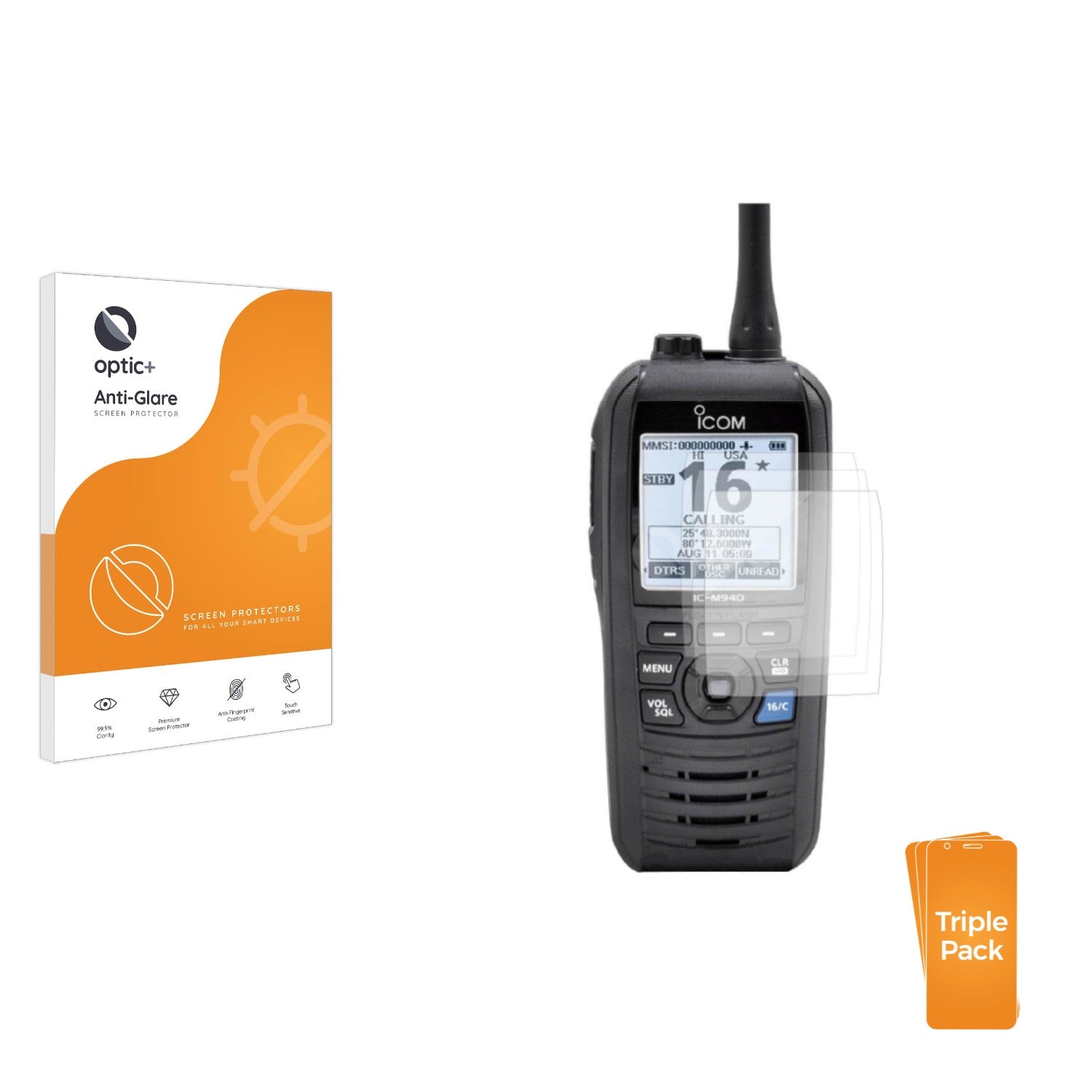 3pk Optic+ Anti-Glare Screen Protectors for Icom IC-M94D - ScreenShield
