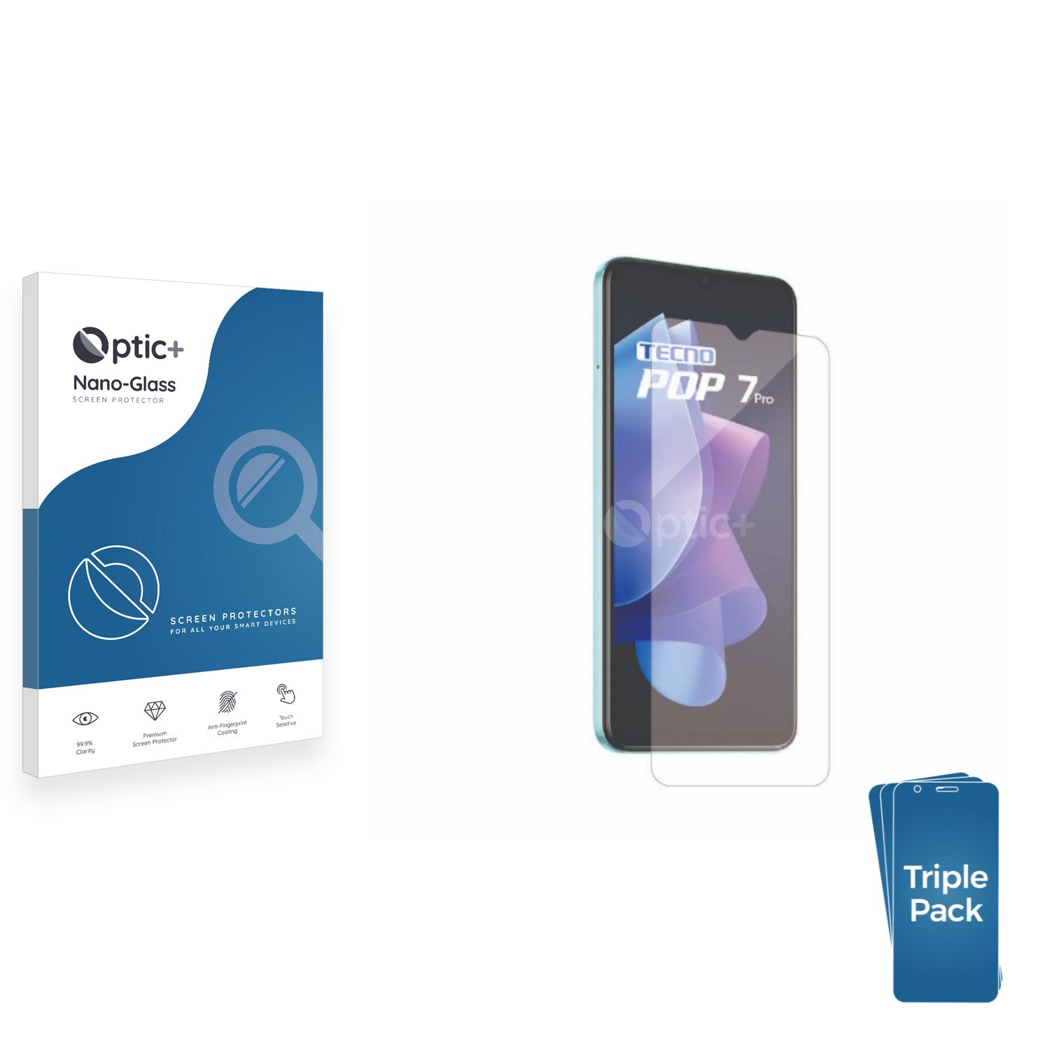 3pk Optic+ Nano Glass Screen Protectors for Tecno Pop 7 - ScreenShield