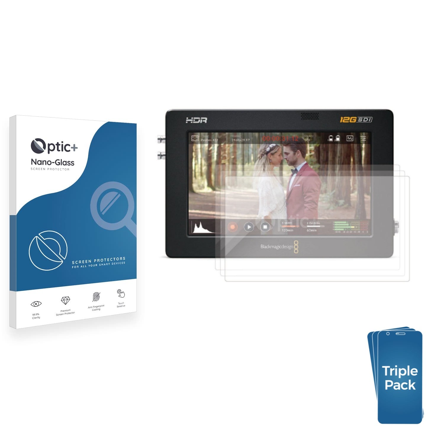 3pk Optic+ Nano Glass Screen Protectors for Blackmagic Video Assist 5 ...